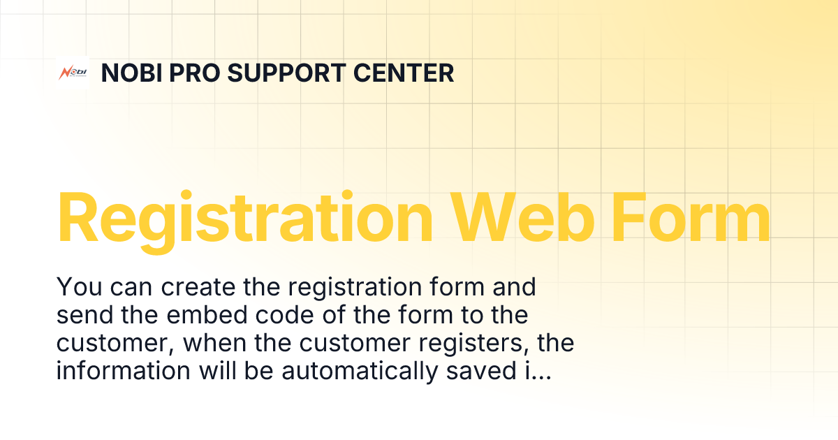 Registration Web Form | NOBI PRO SUPPORT CENTER